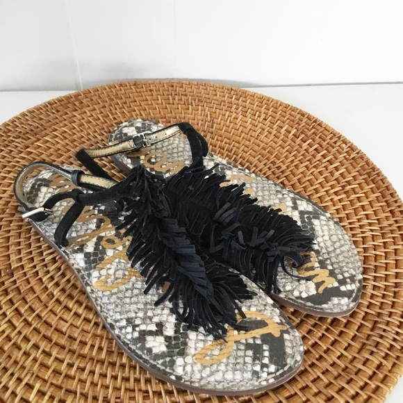 Sam Edelman | Shoes | Sam Edelman Gela Black Suede Fringe Low Heel Flat ...